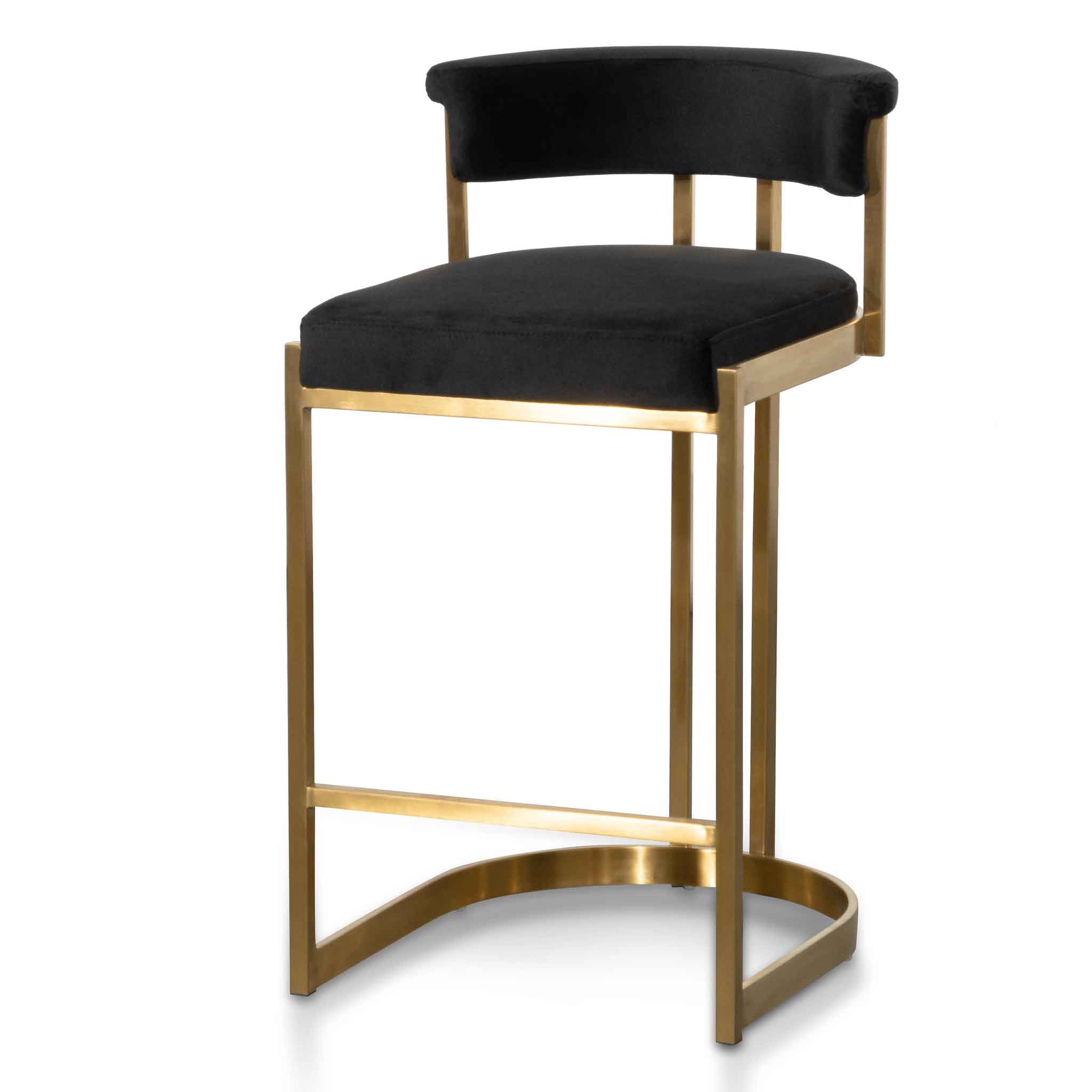 Julia Black Velvet Bar Stool - Golden Base