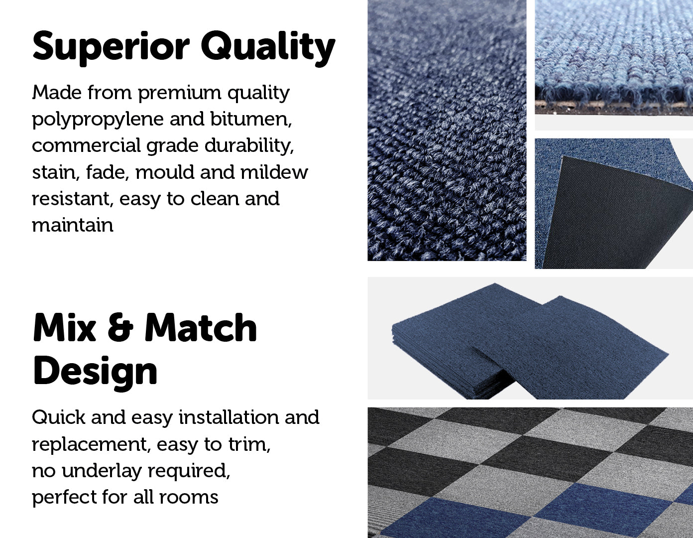 5m2 Box of Premium Carpet Tiles Commercial Domestic Office Heavy Use F