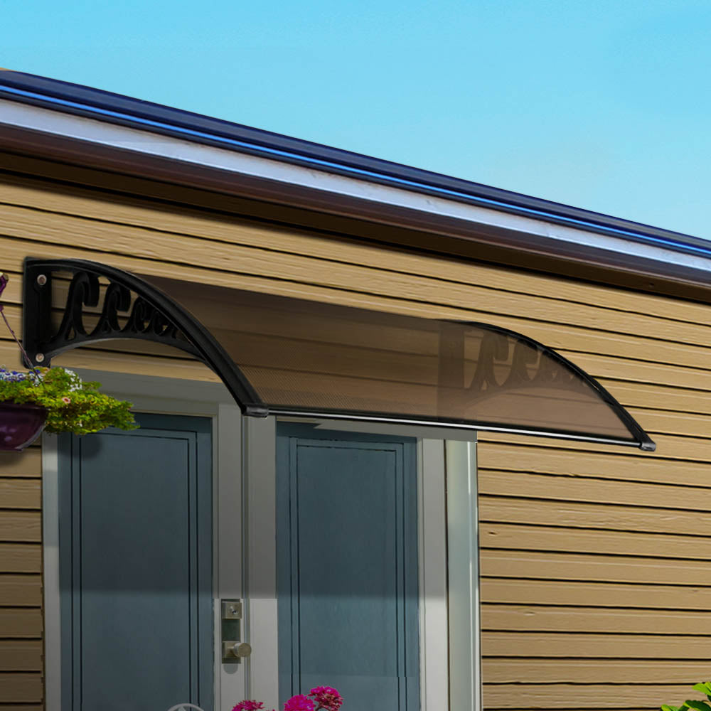Instahut Window Door Awning Door Canopy Patio UV Sun Shield BROWN 1mx4