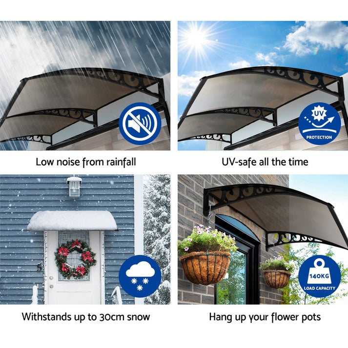 Instahut Window Door Awning Door Canopy Patio UV Sun Shield BROWN 1mx6