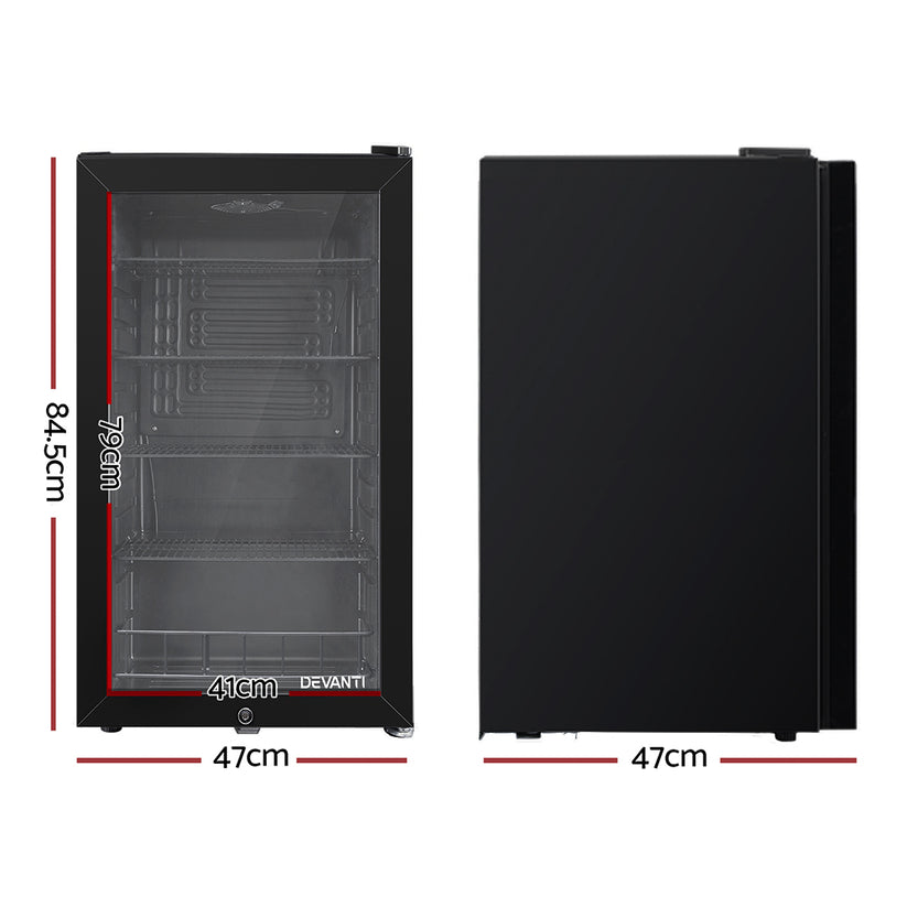 Devanti 98L Bar Fridge Glass Door Mini Freezer Fridges Countertop Beve
