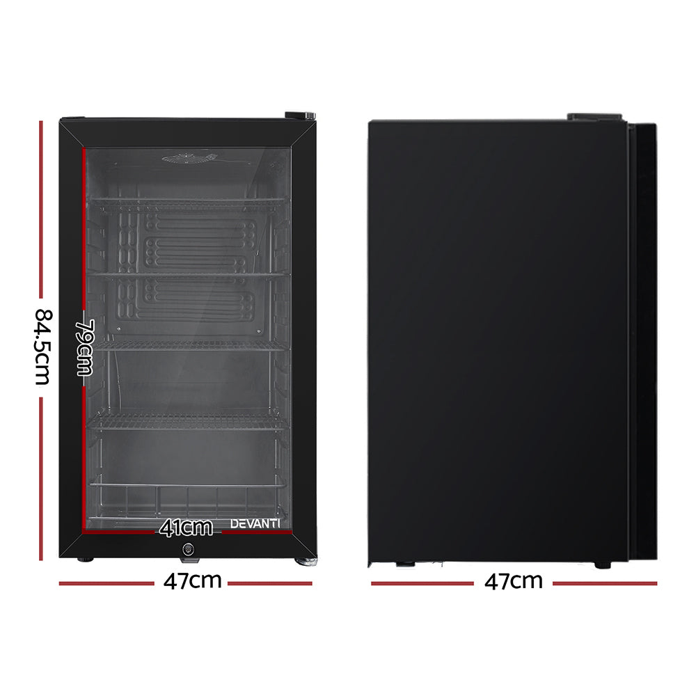 Devanti 98L Bar Fridge Glass Door Mini Freezer Fridges Countertop Beve ...