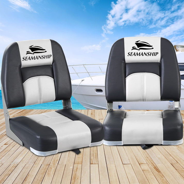 Seamanship 2X Folding Boat Seats Seat Marine Seating Set Swivels All W