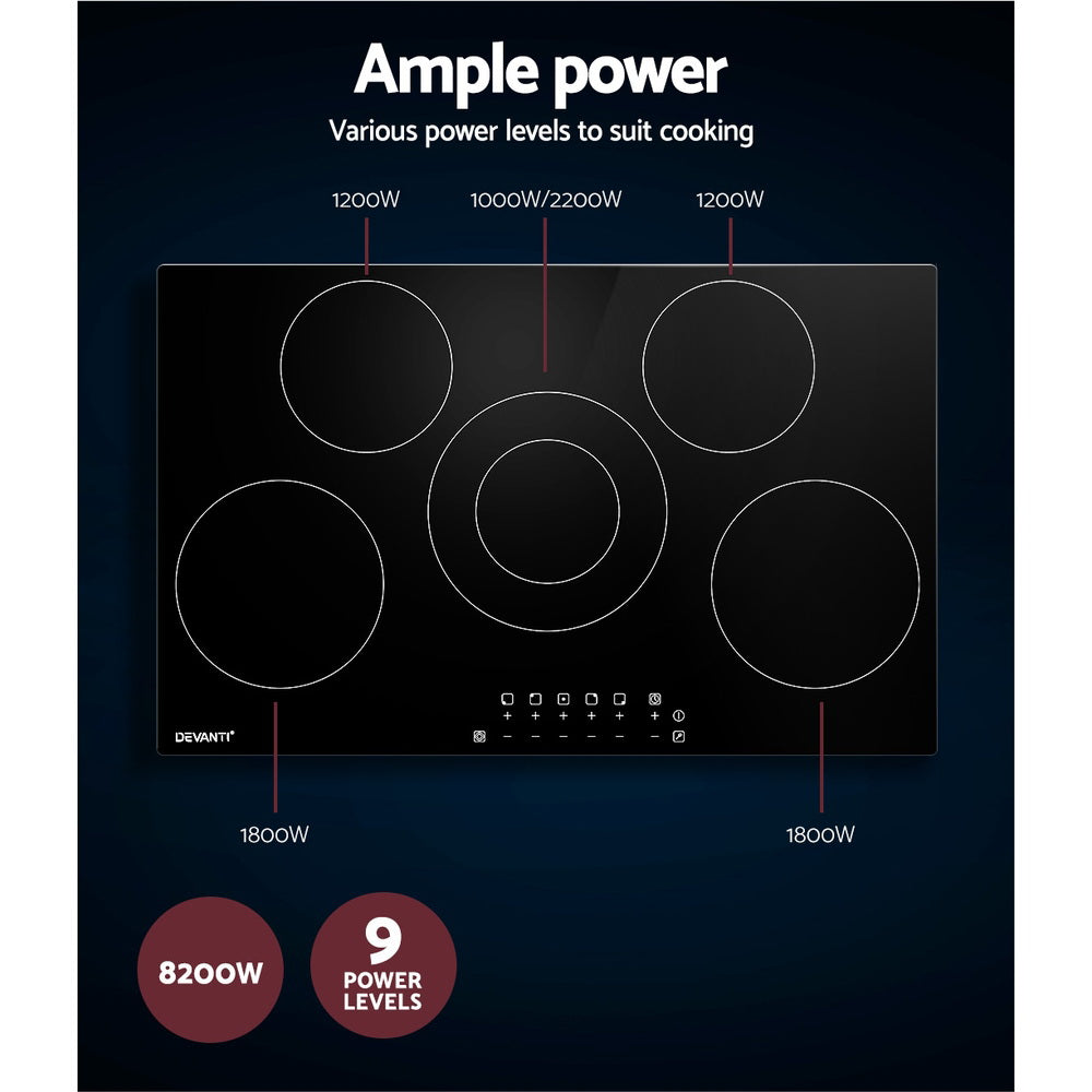 Devanti 90cm Ceramic Cooktop Electric Cook Top 5 Burner Stove Hob Touc ...