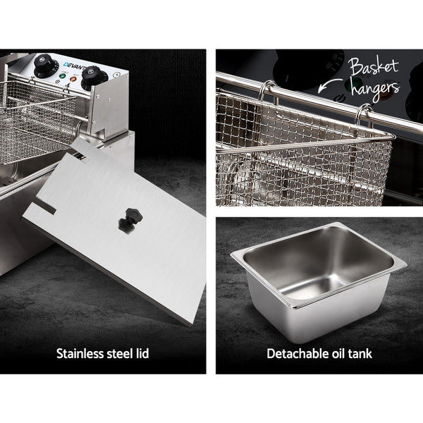 Devanti Electric Commercial Deep Fryer Twin Frying Basket Chip Cooker