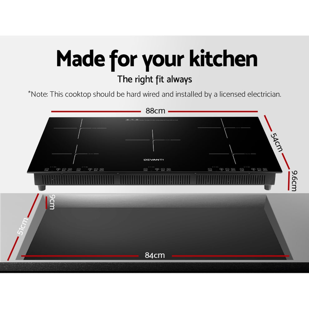 Devanti Induction Cooktop 90cm Electric Hob Stove Cooker Ceramic Black