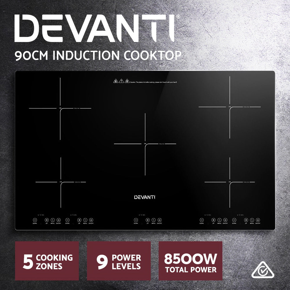 Devanti Induction Cooktop 90cm Electric Hob Stove Cooker Ceramic Black