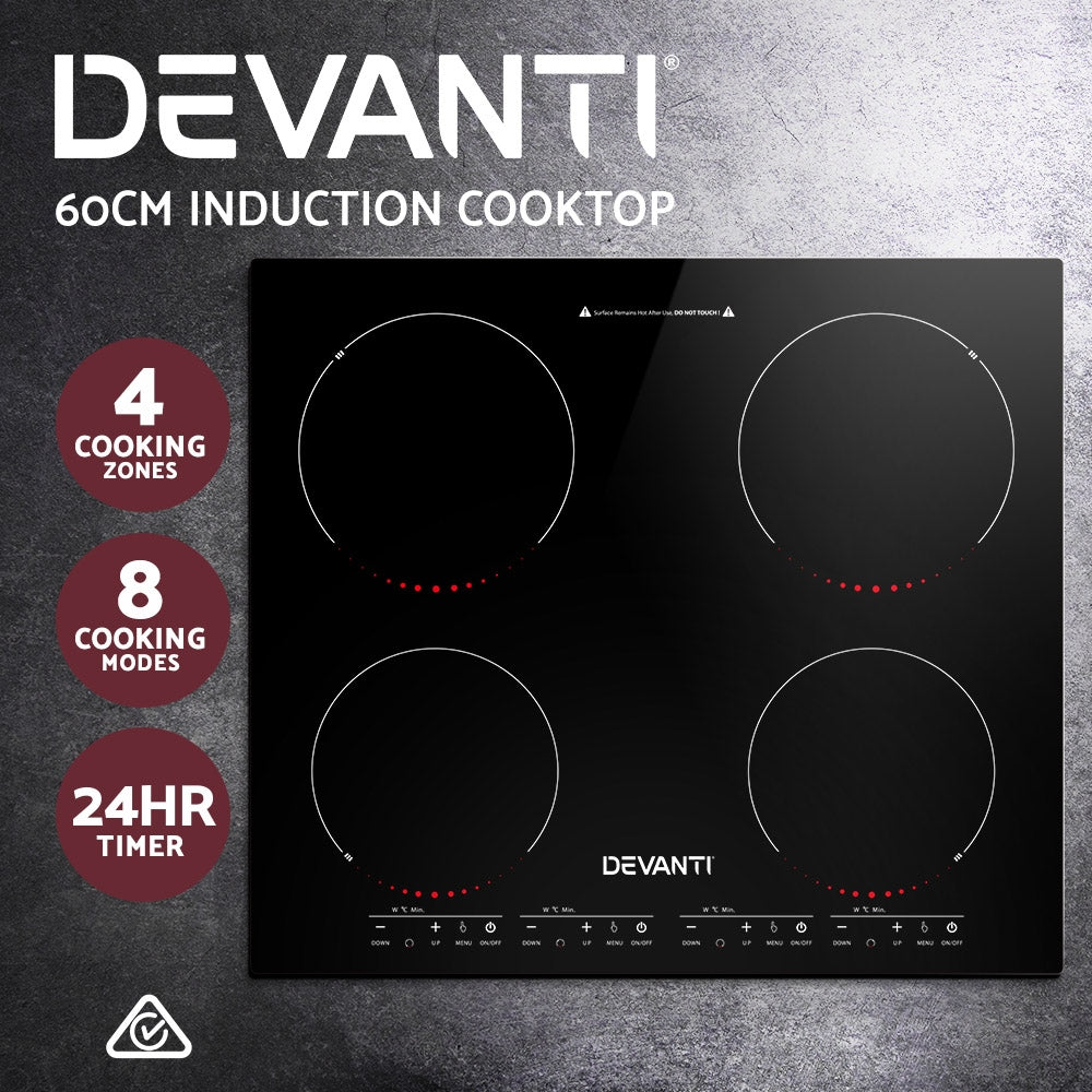 Devanti Induction Cooktop 60cm Electric Ceramic Cooker 4 Burner Stove ...