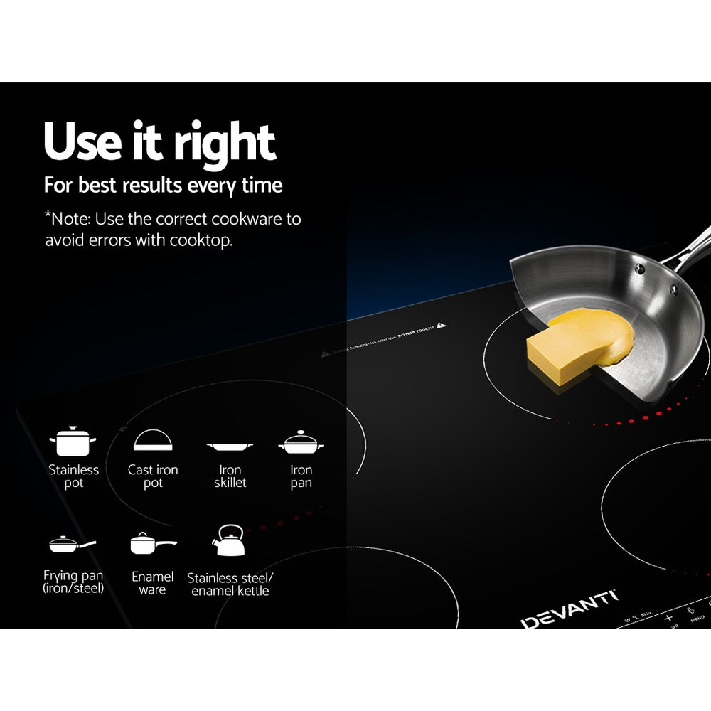 Devanti Induction Cooktop 60cm Electric Ceramic Cooker 4 Burner Stove ...