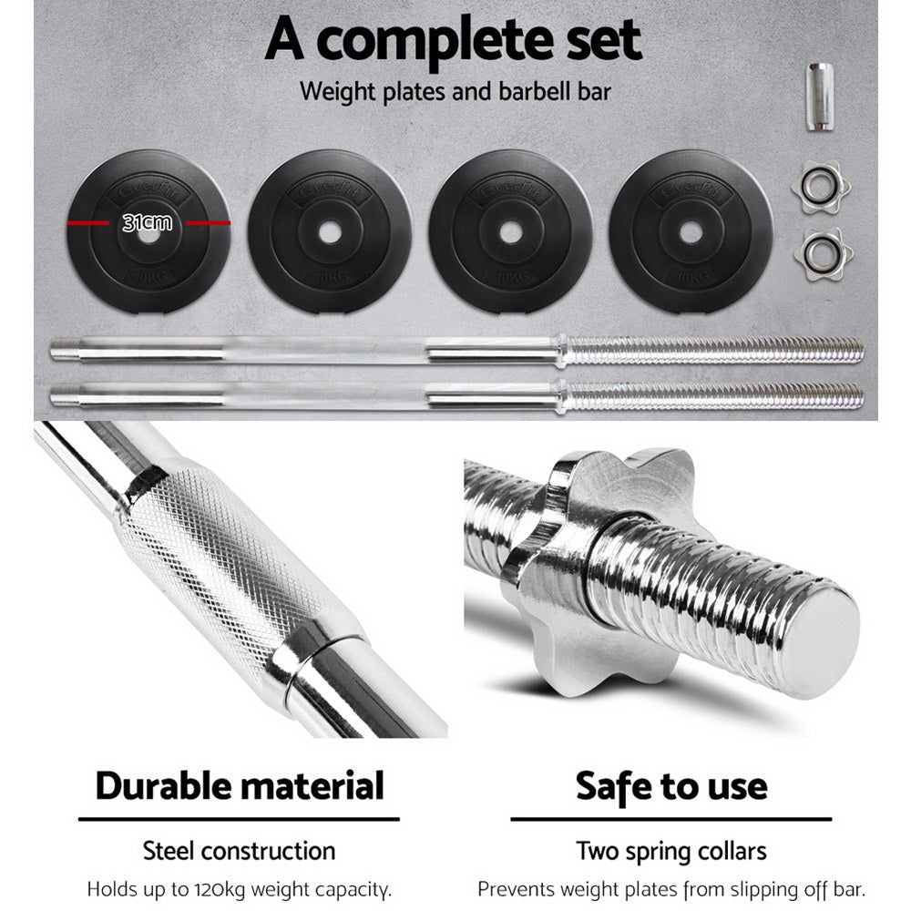 Everfit 48KG 168cm Barbell Set Weight Plates Bar Fitness Exercise Home ...