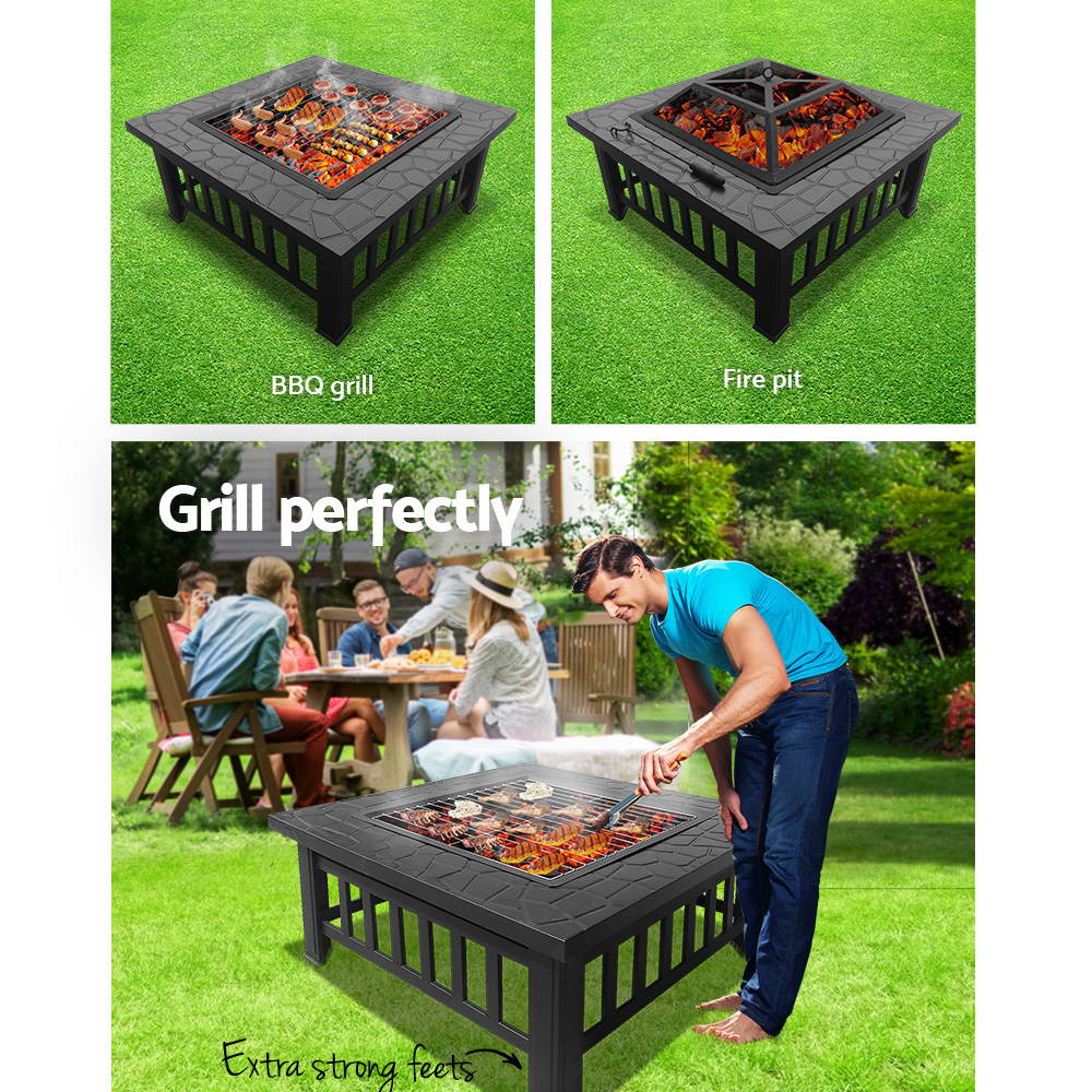 Fire Pit BBQ Table Grill Outdoor Garden Wood Burning Fireplace Stove ...