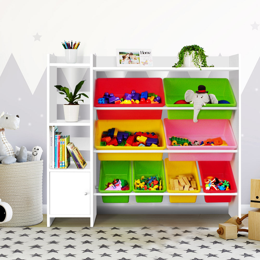 Keezi 8 Bins Kids Toy Box Storage Organiser Rack Bookshelf Drawer Cabi