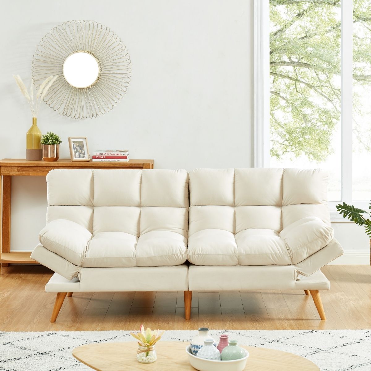 Alexa 3 Seater Velvet Sofa Bed Futon Cream – Shopping Planet