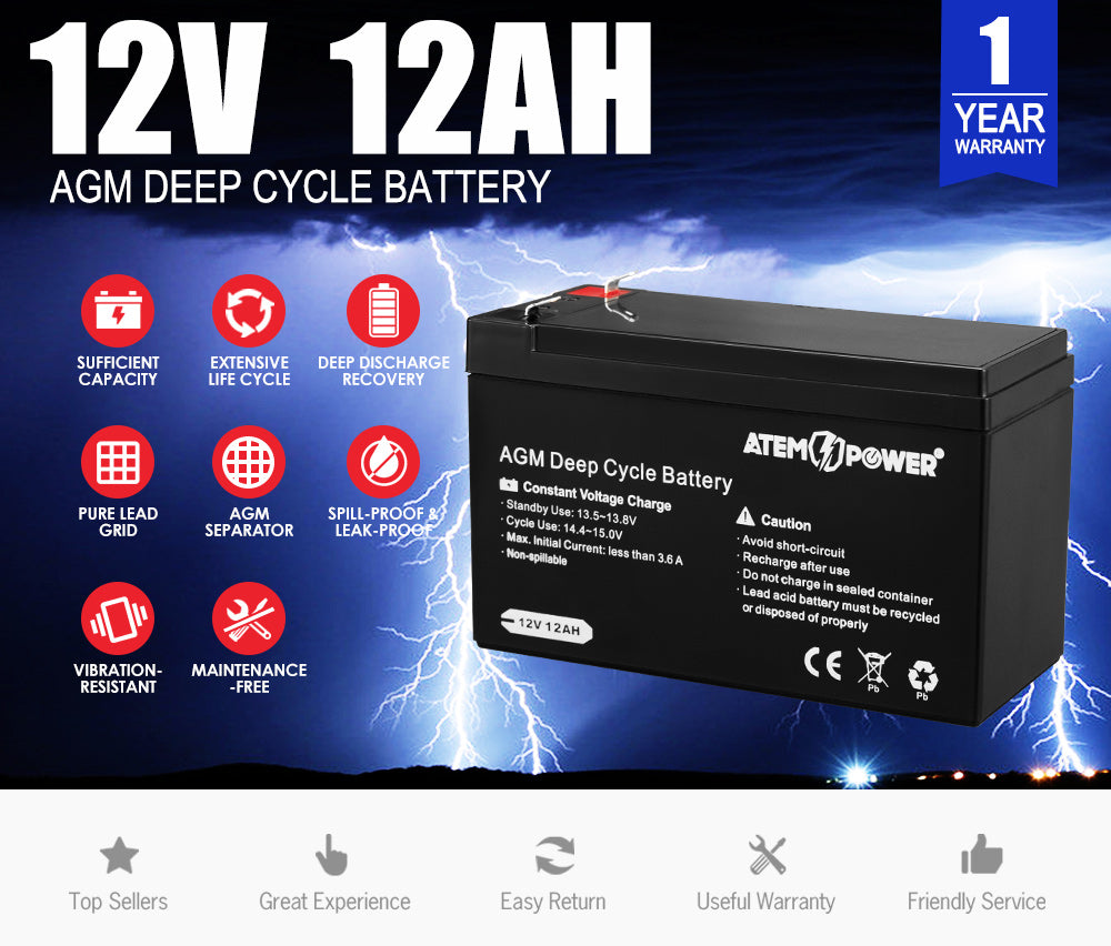 12V 12AH AMP Hour Battery AGM SLA Deep Cycle Dual Fridge Solar Power 1 ...