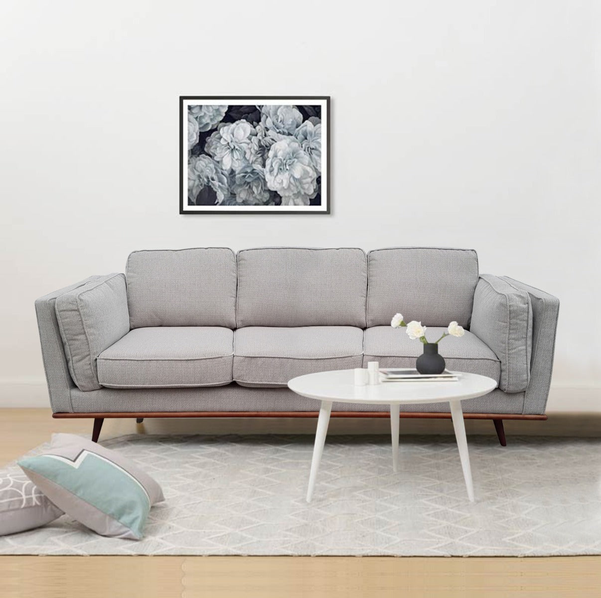 3 Seater Sofa Beige Fabric Modern Lounge Set for Living Room Couch ...