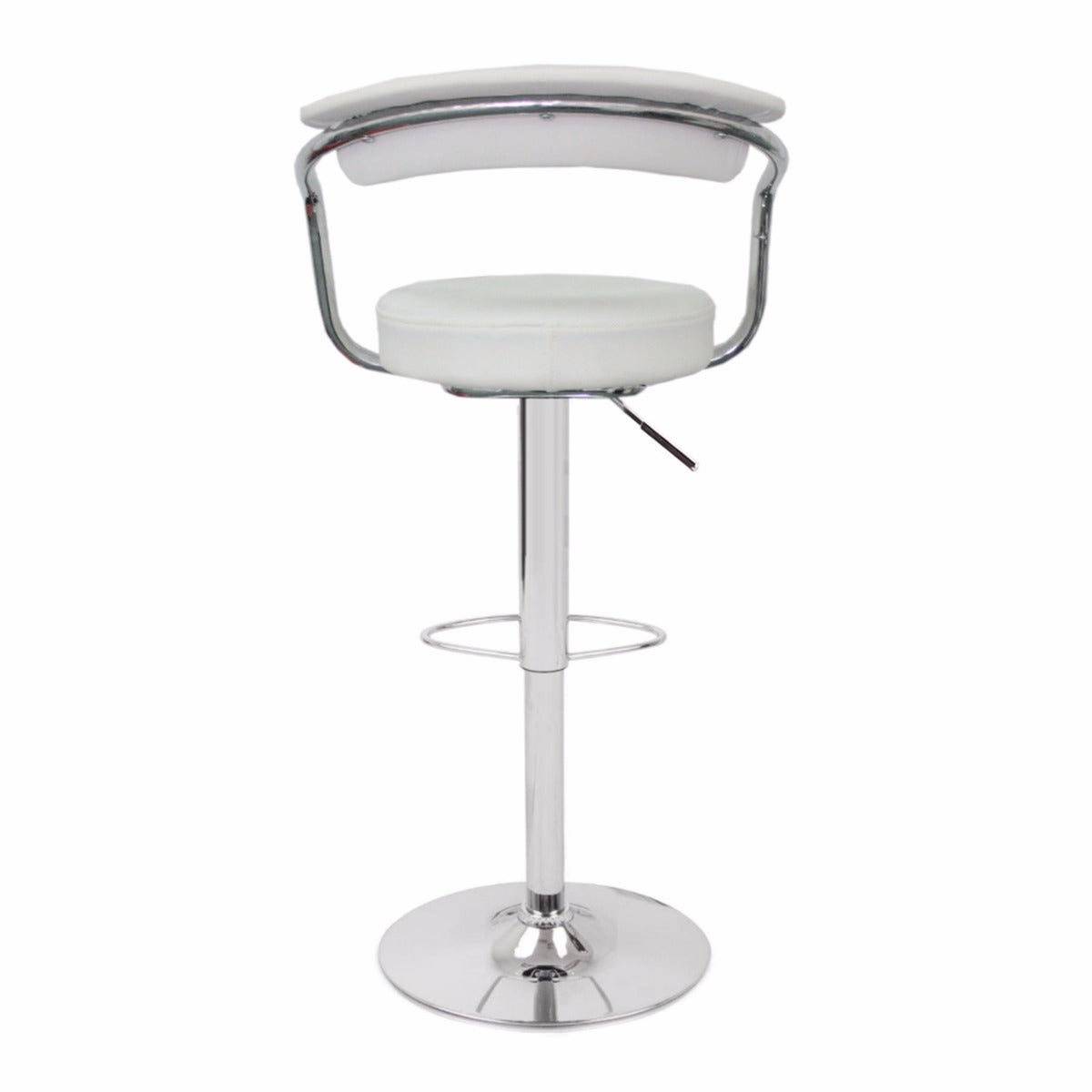 2X White Bar Stools Faux Leather High Back Adjustable Crome Base Gas L