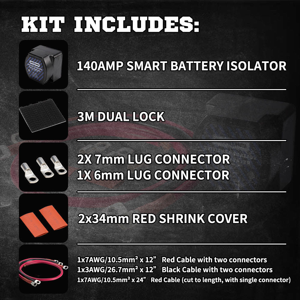 Dual Battery Isolator 12V 140 Amp VSR Voltage Sensitive Relay 4WD Camp
