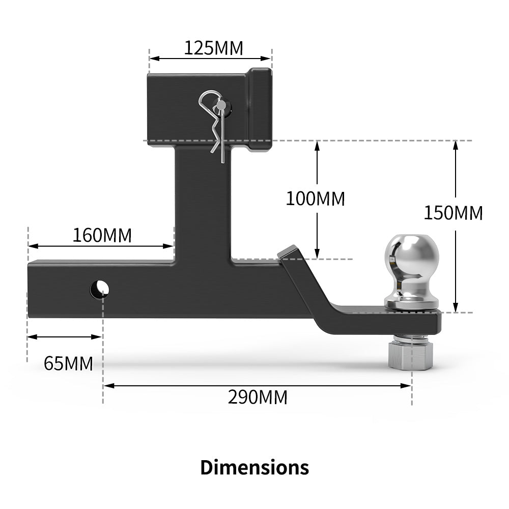 Dual Hitch Ball Mount Tongue Multi Use 2" Tow Bar Trailer Camper Bike ...