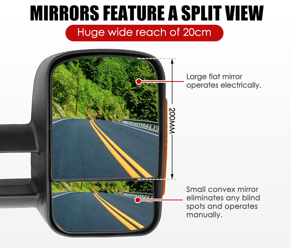 Pair of Extendable Towing Mirrors for Ford Ranger Raptor 2012-ON with ...