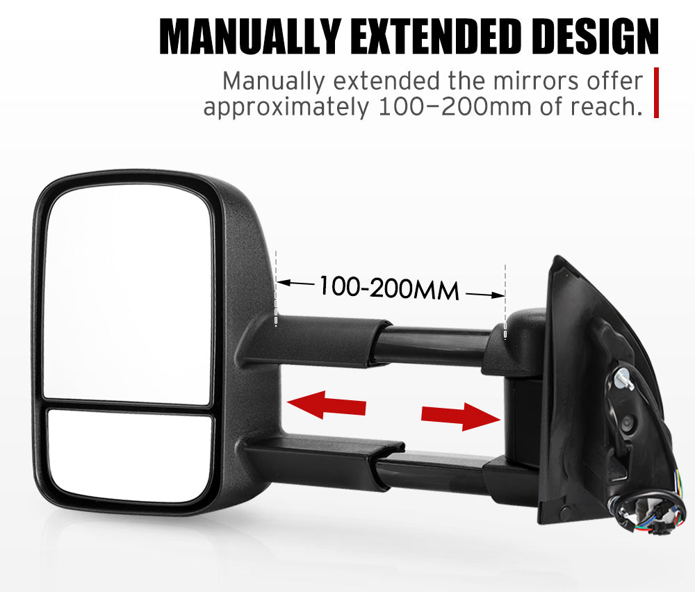 Pair of Extendable Towing Mirrors for Ford Ranger Raptor 2012-ON with ...