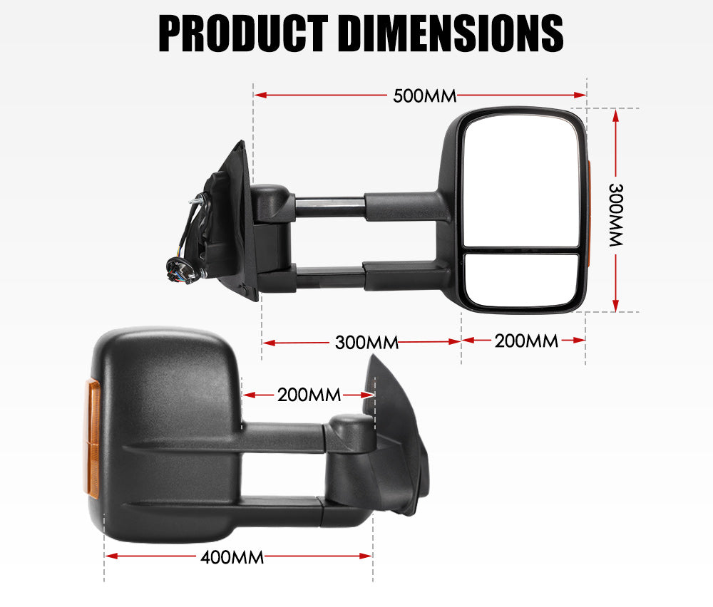 Pair of Extendable Towing Mirrors for Ford Ranger Raptor 2012-ON with