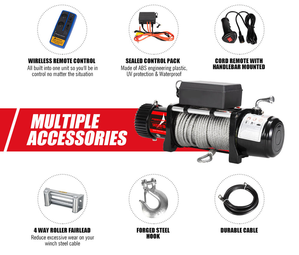 14500LBS Steel Cable Electric Winch Wireless Remote 4WD 12V